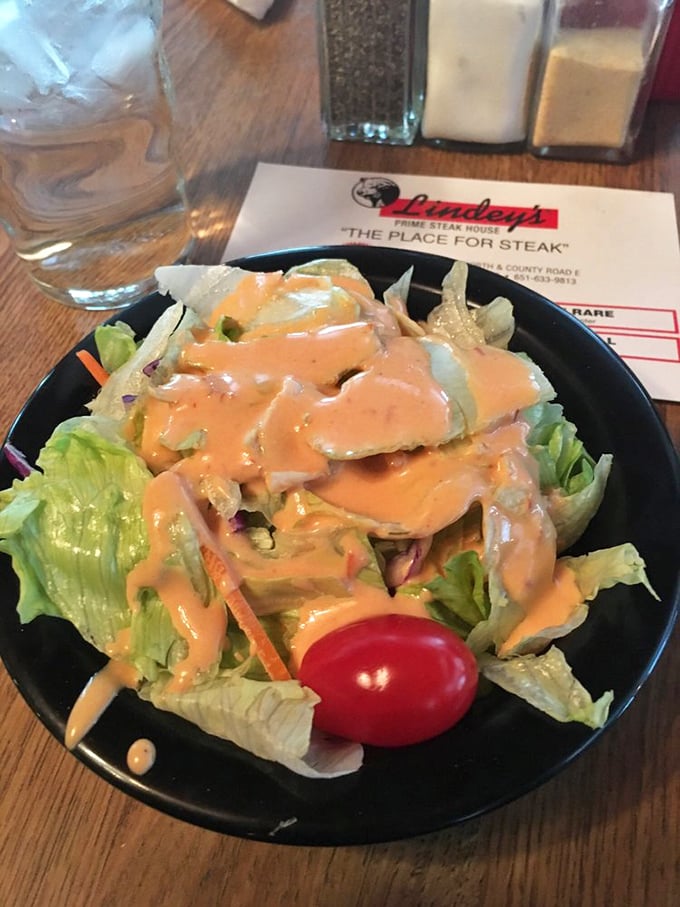 Even rabbit food gets the royal treatment here. This salad is dressed to impress, ready to set the stage for the meaty main event.