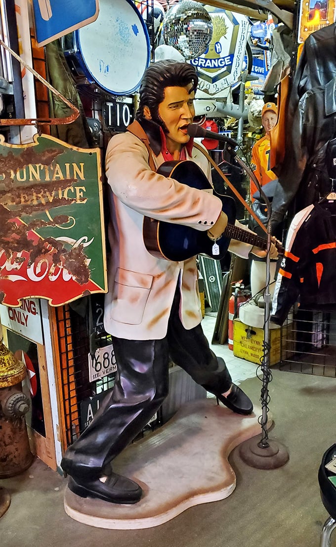 The King lives... in statue form! This life-size Elvis is ready to rock your living room or serenade your garden gnomes.