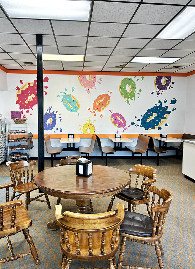 Splash of color on the wall! These painted donuts are a feast for the eyes, whetting your appetite before the real deal.