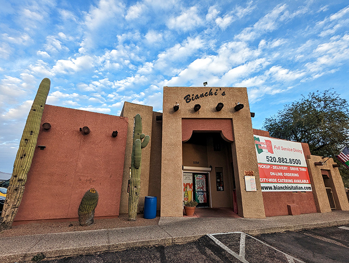 Bianchi's embraces its desert setting with adobe charm and saguaro sentinels—East Coast pizza with a Southwestern soul.