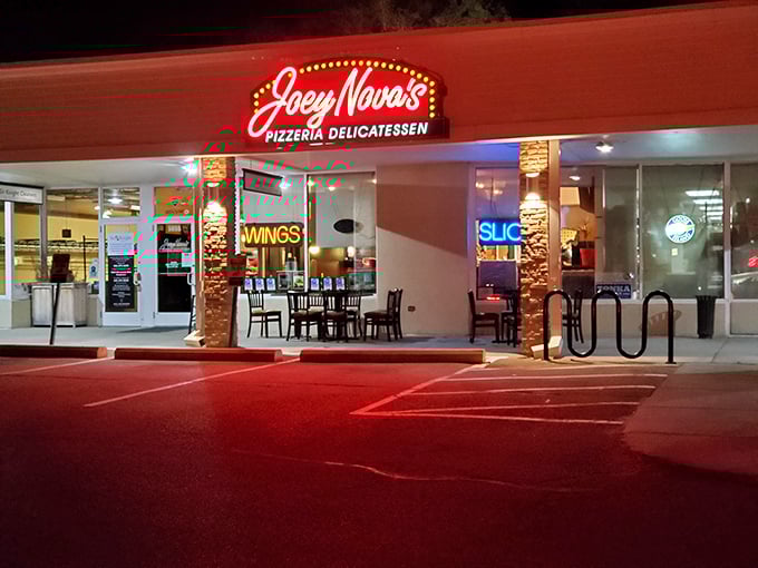 Joey Nova's nighttime glow: Neon lights and pizza delights &ndash; it's like a carnival for your taste buds, minus the questionable rides.