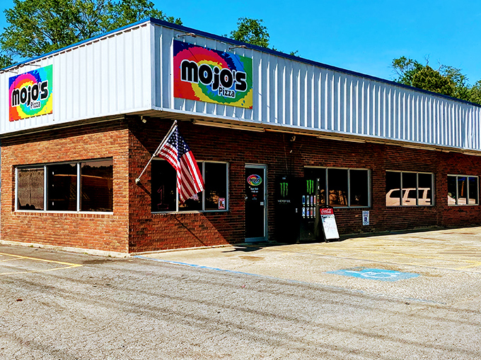 MoJo's Hometown Pizza: Where small-town charm meets big flavor. This unassuming exterior hides a world of cheesy delights.