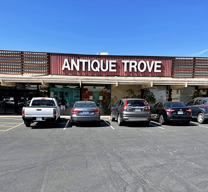 The unassuming exterior of Antique Trove belies the wonderland within, like finding a portal to the past hiding in plain sight.