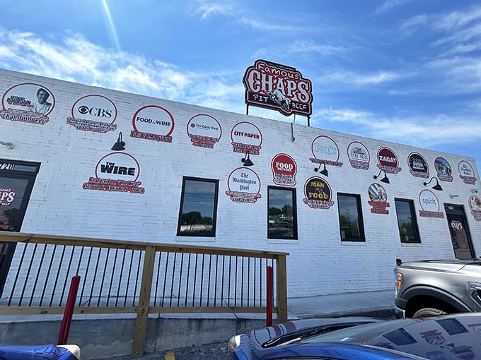 The white-brick fortress of flavor stands proudly against the Maryland sky, its sign a beacon for meat lovers seeking sandwich salvation.