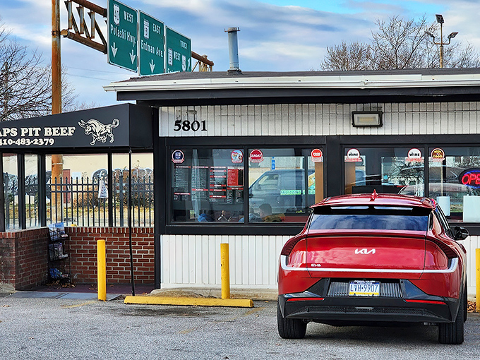 The white-brick fortress of flavor stands proudly against the Maryland sky, its sign a beacon for meat lovers seeking sandwich salvation.