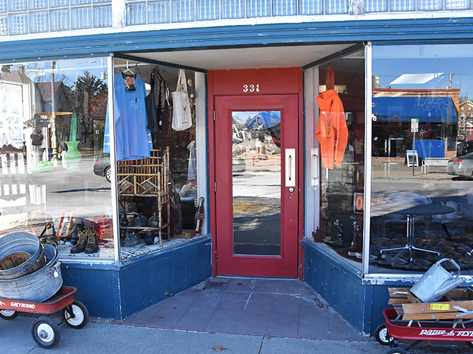 The iconic red door at 331 E. Market Street beckons treasure hunters like a portal to the past. Those vintage Radio Flyers aren't just for show!