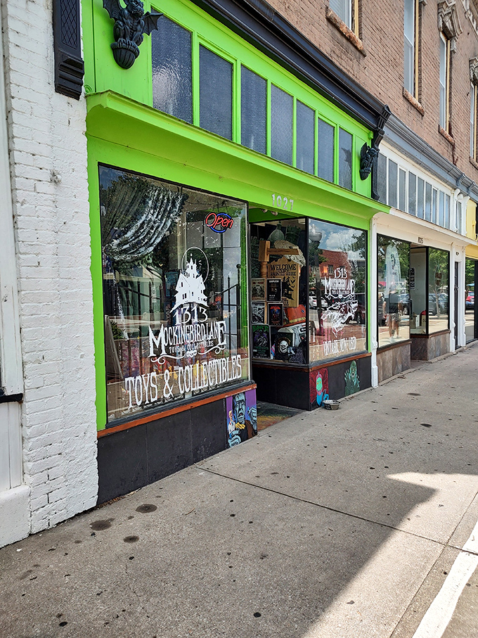 The lime green storefront of 1313 Mockingbird Lane stands out on Massachusetts Street like a beacon for the wonderfully weird. It's impossible to miss and even harder to resist.