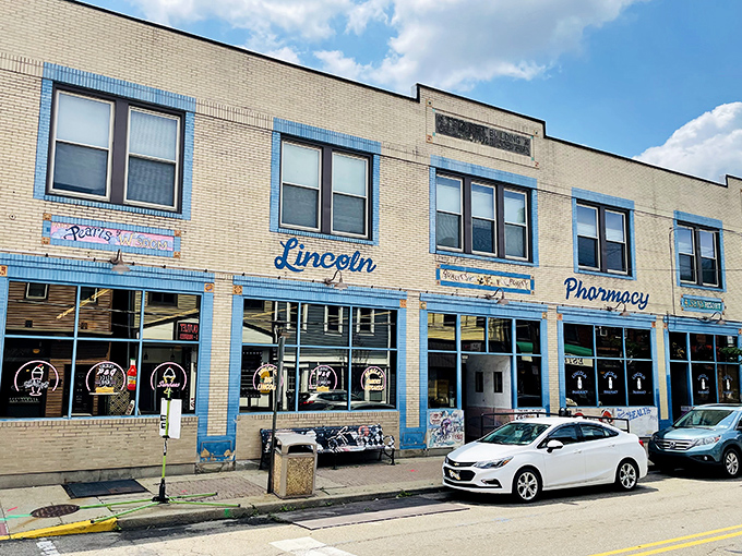 The iconic blue-trimmed exterior of Lincoln's P&G Diner stands as a beacon of breakfast hope in Bellevue. Time to eat, indeed!