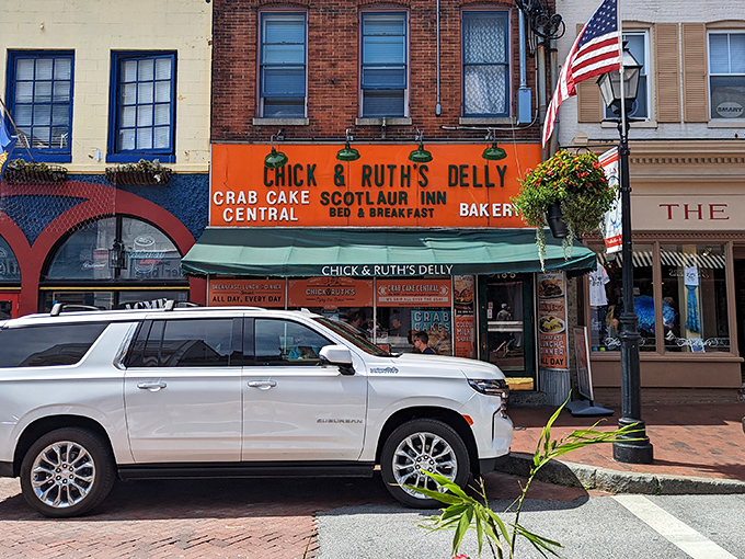 That orange storefront isn't subtle, but neither are the portions inside. Annapolis's beloved landmark announces itself with the subtlety of a foghorn.
