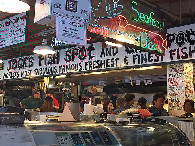The bold claim of "World's Most Fabulous" might seem audacious until you taste what's behind that counter. Pike Place's seafood sanctuary awaits. 