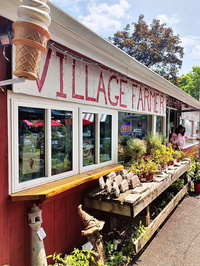 The red exterior with its giant ice cream cone sculpture isn't just a building&mdash;it's a promise of deliciousness waiting inside.