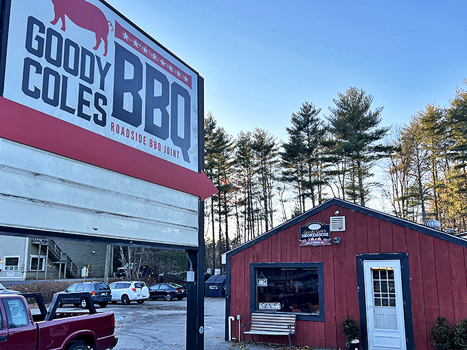 The little red smokehouse that could! This unassuming BBQ joint in Brentwood proves great things come in humble packages.