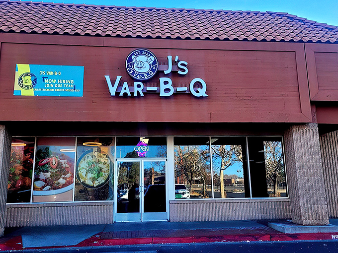 J's Var-B-Q announces itself with modest confidence from its strip mall home. Like all true barbecue legends, it knows great smoked meat needs no fancy facade.