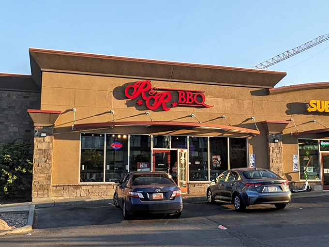 The unassuming storefront might fool you, but that red logo is like a smoke signal to barbecue lovers across Utah. Treasure awaits inside.