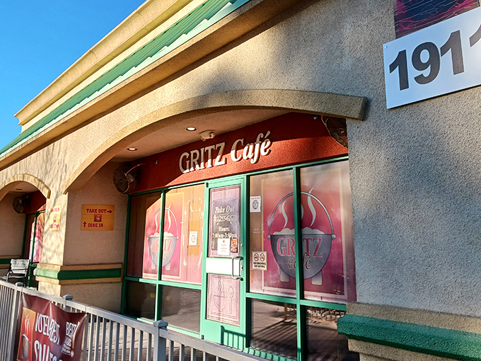 The unassuming exterior of Gritz Cafe stands like a culinary oasis in Las Vegas, promising Southern comfort far from the neon glow of the Strip.