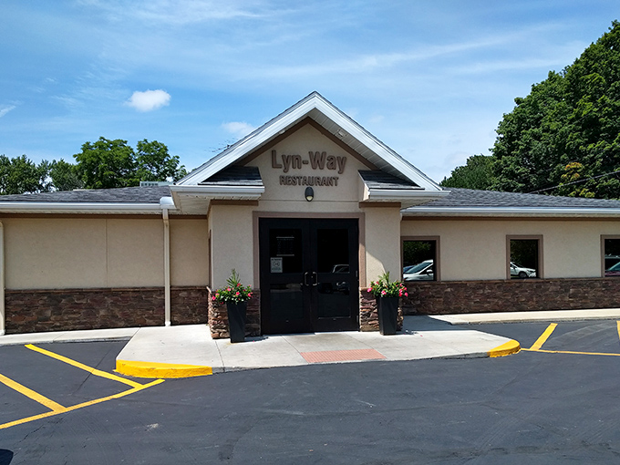 The unassuming exterior of Lyn-Way Restaurant stands like a humble guardian of culinary treasures within. No fancy frills, just honest-to-goodness Midwestern promise.