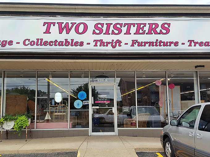 The pink-lettered storefront promises treasures within, like a carnival barker who actually delivers on the "you won't believe your eyes" promise.