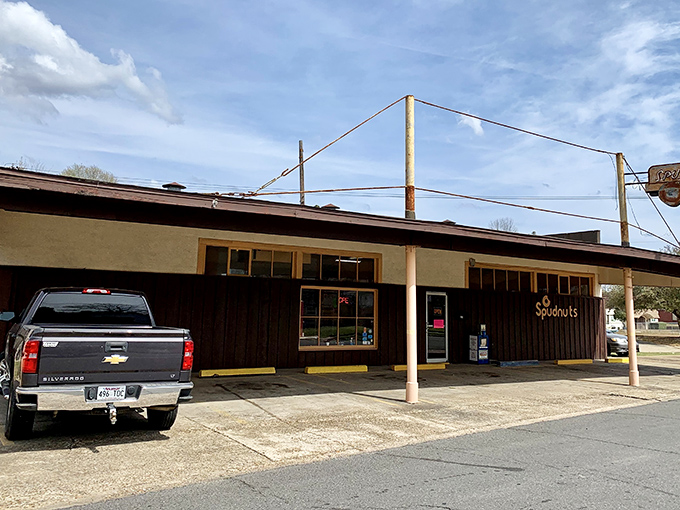 The weathered sign and modest exterior hide a temple of donut perfection that's been an El Dorado institution for generations.