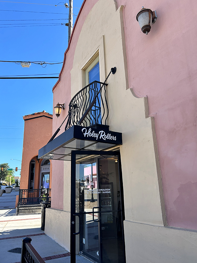 The peachy fa&ccedil;ade of Holey Rollers stands like a sweet beacon in OKC's Paseo Arts District, promising delicious revelations within those glass doors. 