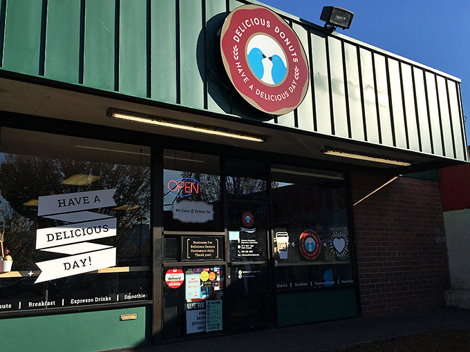 The humble exterior belies the magic within. Portland's donut paradise announces itself with a simple sign and a promise of deliciousness.