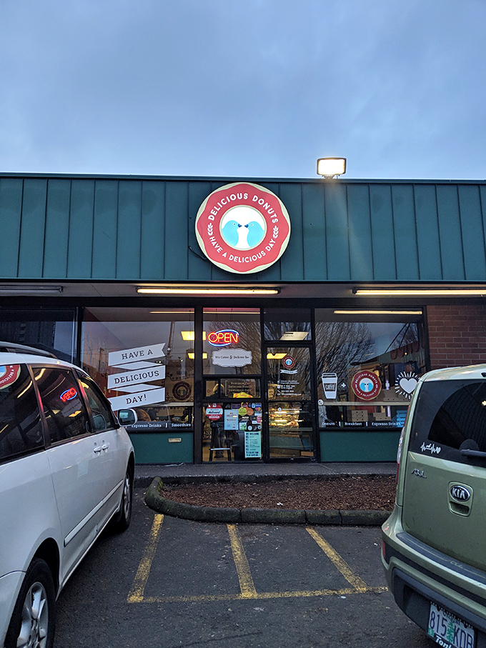 The humble exterior belies the magic within. Portland's donut paradise announces itself with a simple sign and a promise of deliciousness.