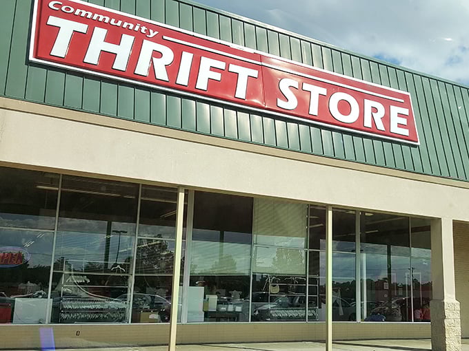 The unassuming exterior belies the treasure trove within. That bold red sign is like a beacon calling to bargain hunters across South Carolina.
