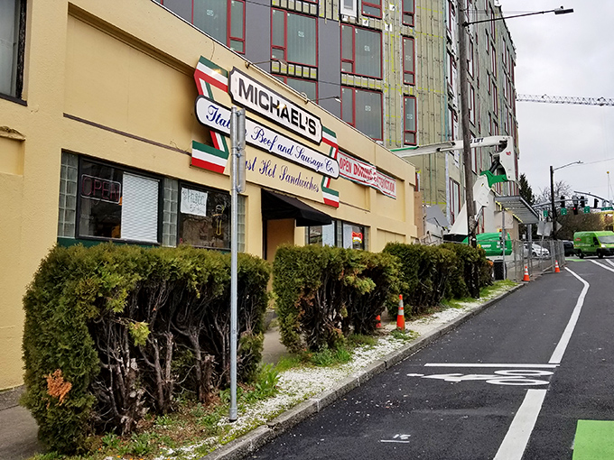The red, white, and green-striped sign beckons like a lighthouse for the sandwich-starved. Chicago has landed in Portland, and it's delicious.