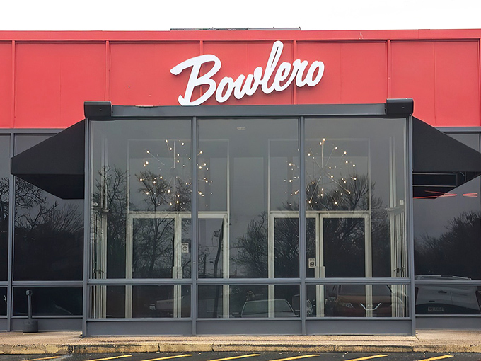 The iconic red Bowlero sign welcomes visitors like a beacon of fun, promising an evening of strikes, spares, and smiles in College Park.