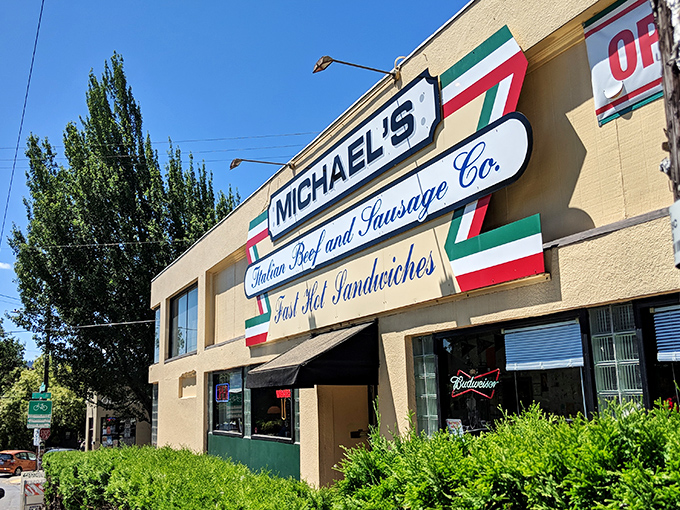 The red, white, and green-striped sign beckons like a lighthouse for the sandwich-starved. Chicago has landed in Portland, and it's delicious.