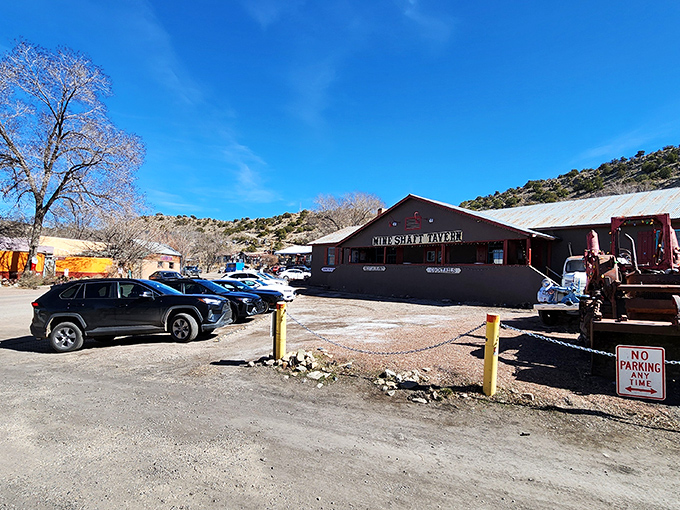 The unassuming exterior of Mine Shaft Tavern belies the culinary treasures within. Like finding a diamond in the desert, this Madrid landmark beckons hungry travelers.