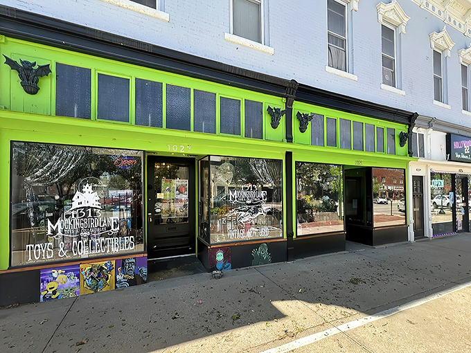 The lime green storefront of 1313 Mockingbird Lane stands out on Massachusetts Street like a beacon for the wonderfully weird. It's impossible to miss and even harder to resist.