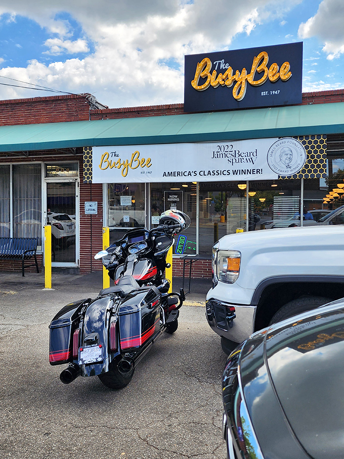 The iconic yellow and blue sign beckons like a lighthouse for hungry souls. Busy Bee has been Atlanta's fried chicken sanctuary since 1947.