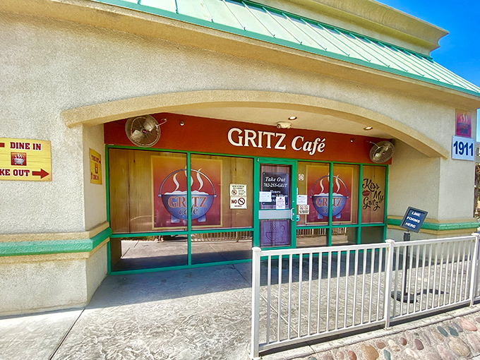 The unassuming exterior of Gritz Cafe stands like a culinary oasis in Las Vegas, promising Southern comfort far from the neon glow of the Strip.