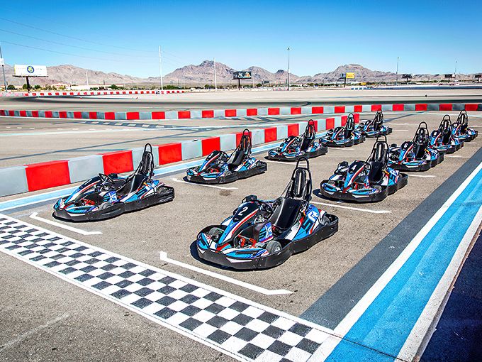 Ready, set, speed! These sleek blue and black karts aren't your childhood bumper cars&mdash;they're miniature Formula 1 dreams waiting to be unleashed.