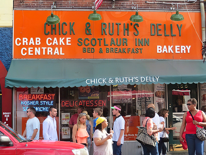 That orange storefront isn't subtle, but neither are the portions inside. Annapolis's beloved landmark announces itself with the subtlety of a foghorn.