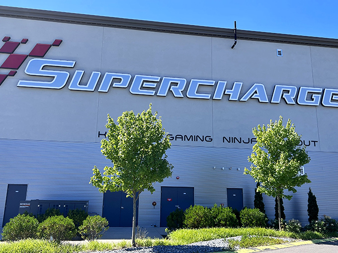 The mothership of adrenaline has landed in Wrentham! Supercharged Entertainment's sleek design promises high-octane adventures waiting inside.