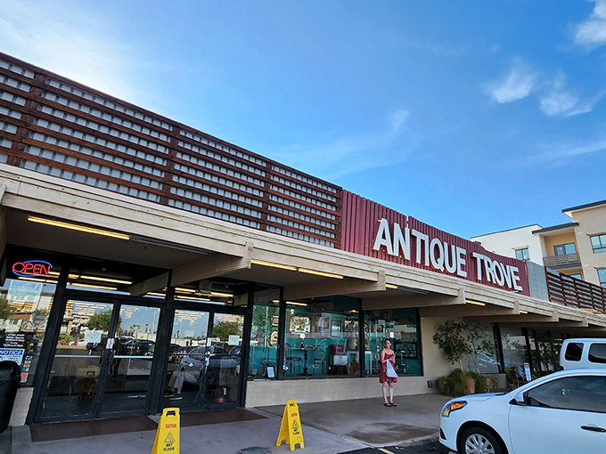 The unassuming exterior of Antique Trove belies the wonderland within, like finding a portal to the past hiding in plain sight.