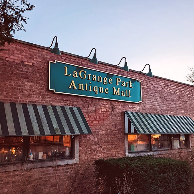 A treasure hunter's first glimpse of paradise. The brick storefront with its vibrant garden welcomes visitors like a time portal disguised as a neighborhood shop. 