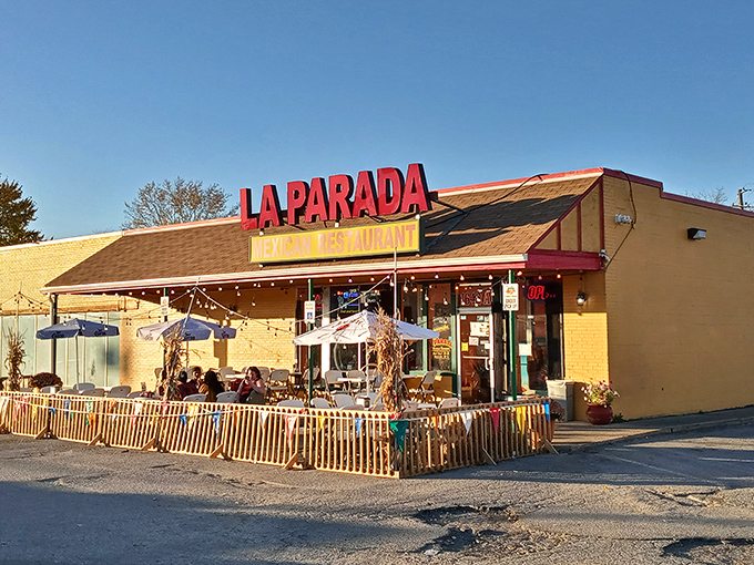 The bright red "LA PARADA" sign beckons like a lighthouse for hungry souls. This unassuming exterior houses flavor explosions that would make Guy Fieri need a new vocabulary.