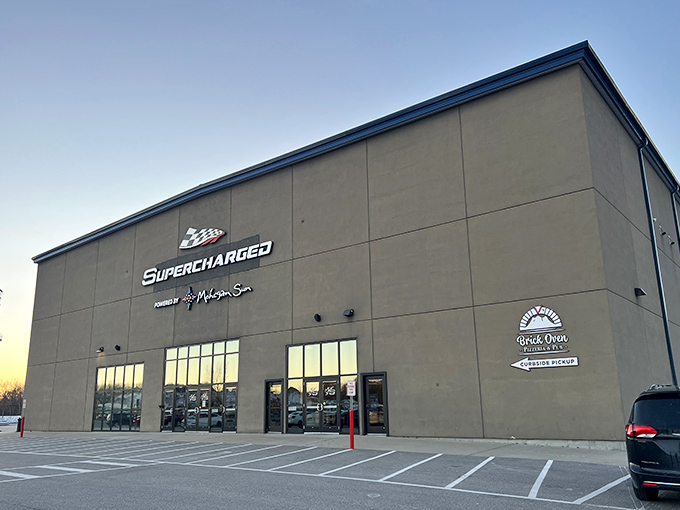 The unassuming exterior hides Connecticut's temple of speed. Like finding a Ferrari dealership inside what looks like an office supply warehouse.