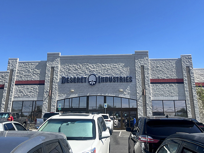 The unassuming exterior of Deseret Industries belies the wonderland of treasures waiting inside. Desert landscaping adds a distinctly Nevada touch.