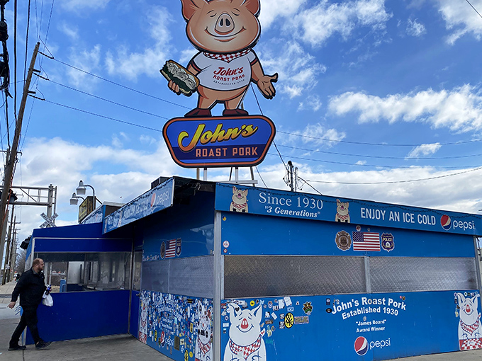 The blue shack with a cartoon pig on top isn't trying to impress anyone&mdash;until you taste what's inside. Philadelphia's ultimate sandwich shrine since 1930.