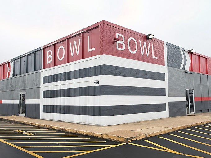 The iconic red Bowlero sign welcomes visitors like a beacon of fun, promising an evening of strikes, spares, and smiles in College Park.