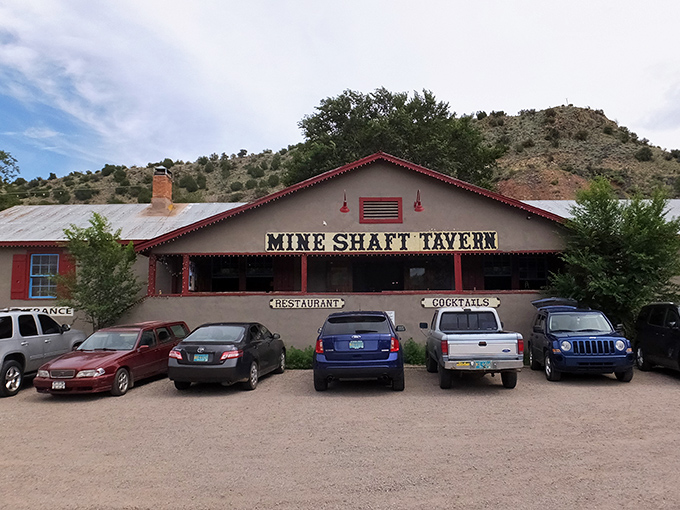 The unassuming exterior of Mine Shaft Tavern belies the culinary treasures within. Like finding a diamond in the desert, this Madrid landmark beckons hungry travelers.