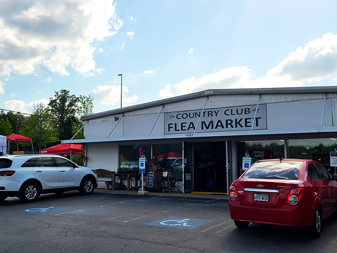 The unassuming exterior of Country Club Flea Market hides a universe of treasures within. Like a treasure chest, it's what's inside that counts.