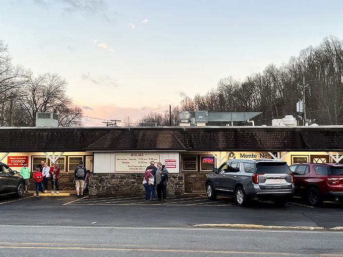 The unassuming exterior of Monte Ne Inn Chicken stands like a humble guardian of culinary treasures. No fancy frills, just the promise of legendary fried chicken within.