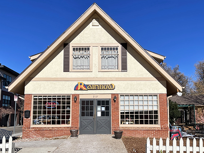 The colorful Rainbow sign welcomes you like an old friend promising good times ahead. Those crosshatched doors? The gateway to breakfast paradise.