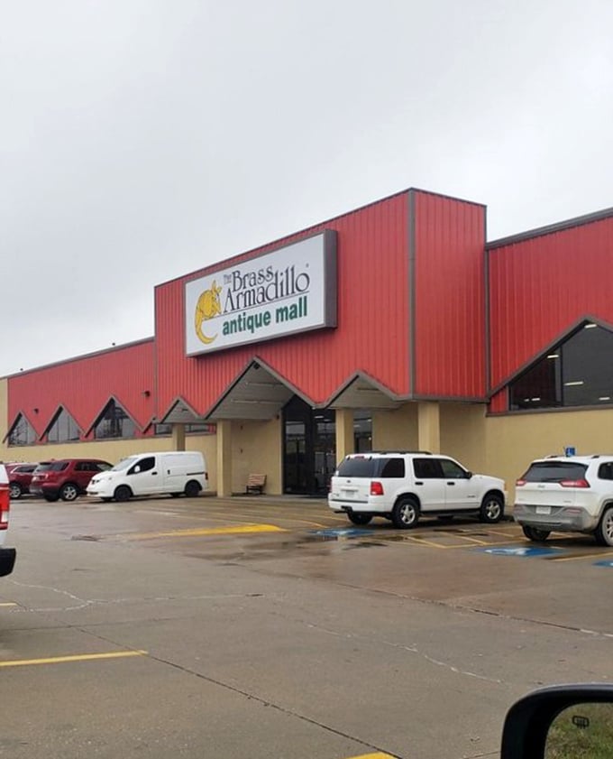 The iconic red exterior of Brass Armadillo feels like finding a treasure chest before you've even stepped inside. Prepare for an adventure!