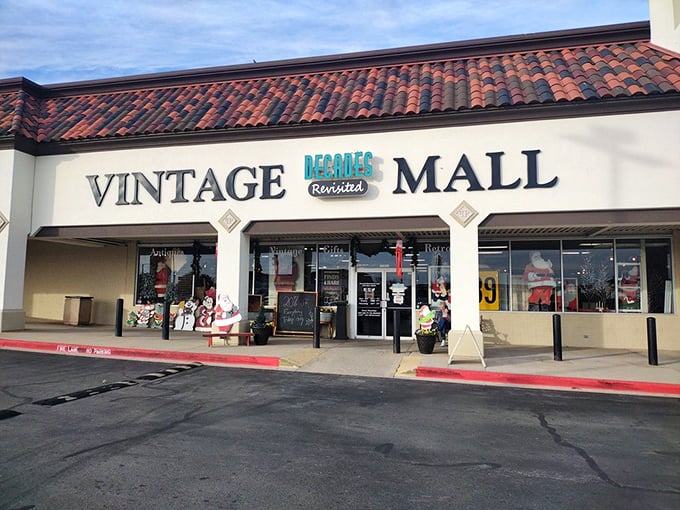 With its Spanish-inspired roof and stately clock tower, Decades Revisited looks less like a vintage mall and more like a time machine disguised as a building. 