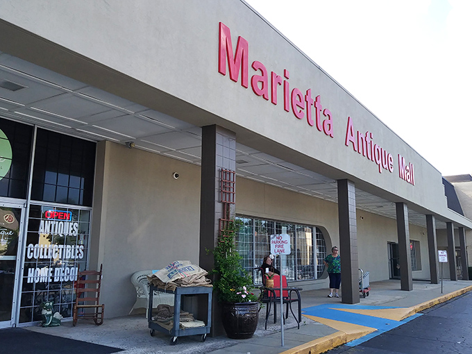 The unassuming exterior of Marietta Antique Mall belies the wonderland of treasures waiting inside. Time travel begins here!